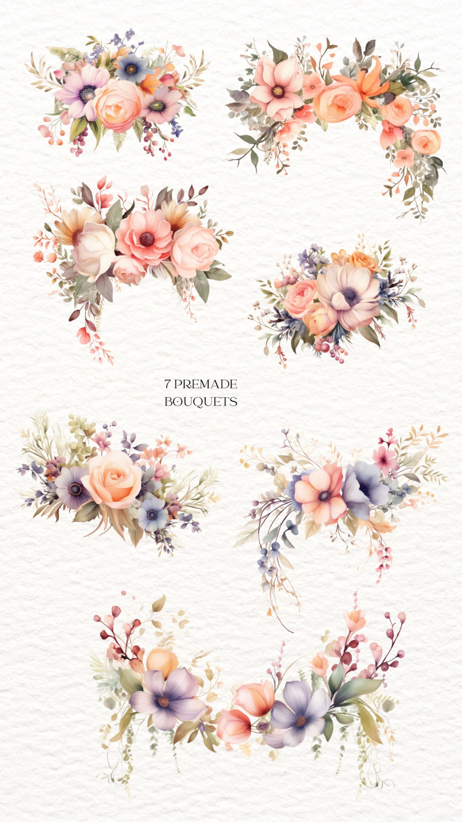 Watercolor Wild Flowers Clipart, Spring Clipart, Blush Floral ...