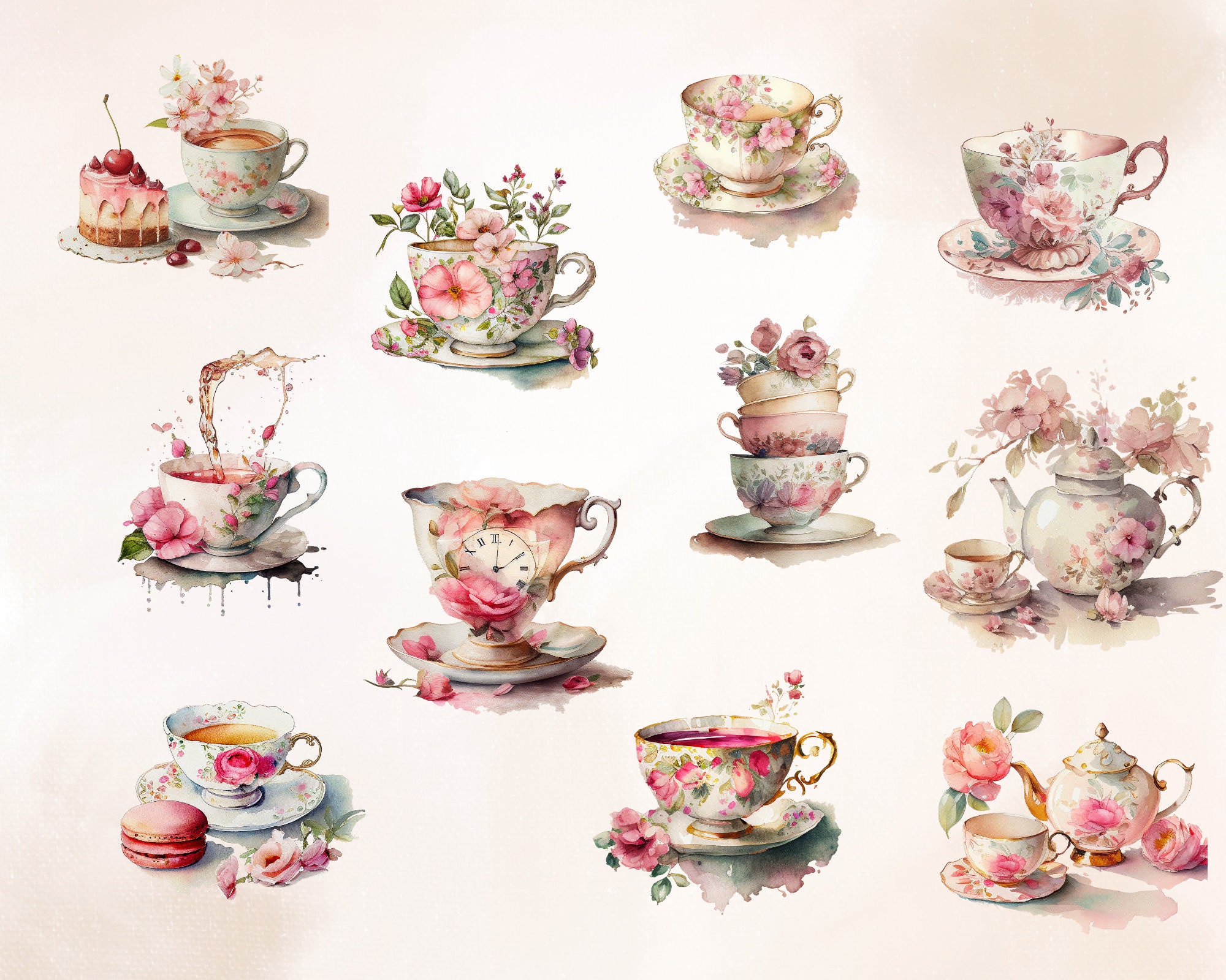 24 Vintage Pink Teacup Clipart, Tea Time Art, Flower Teacup Png ...