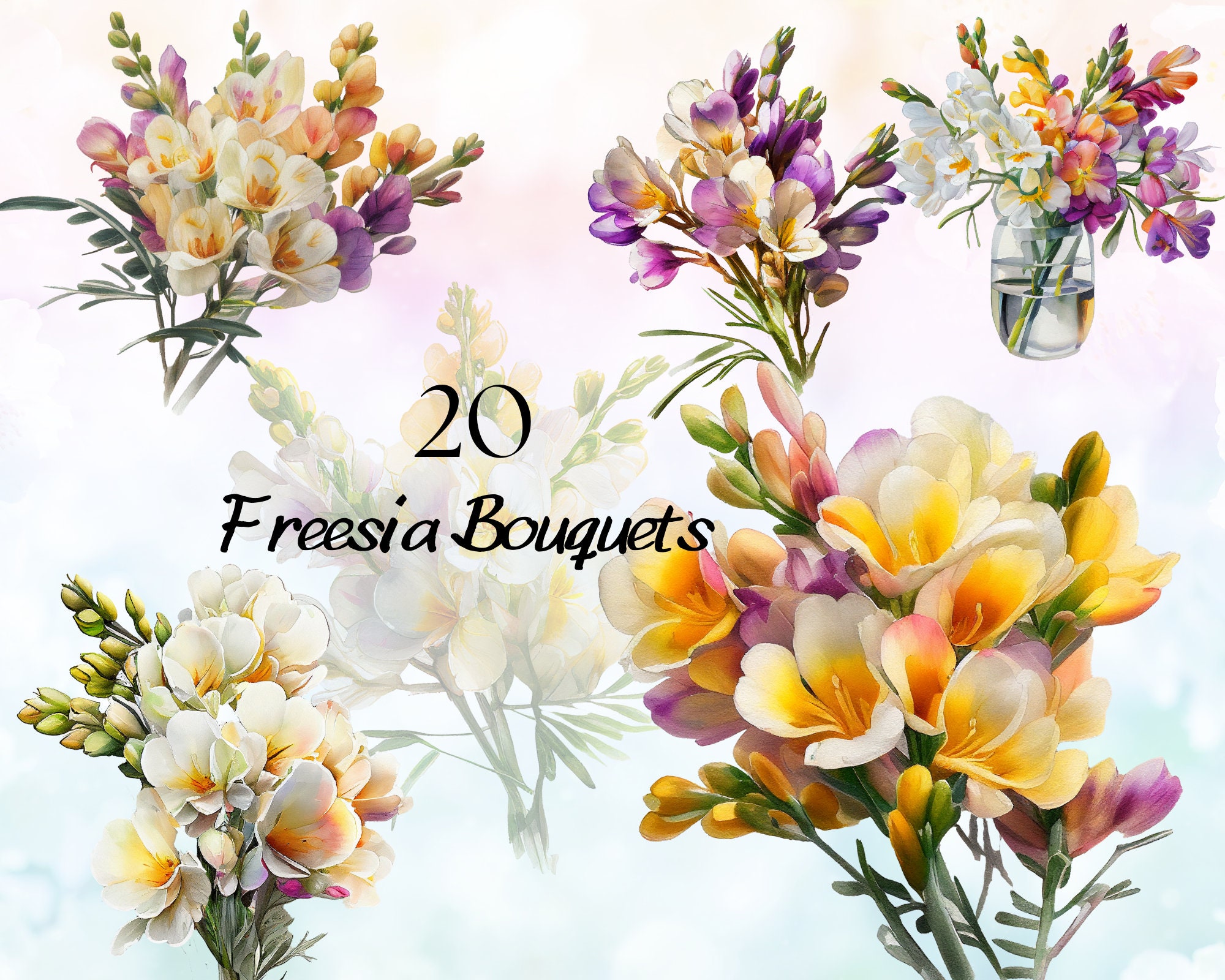 Watercolor Freesia Clipart PNG, Freesia Flowers Bouquets Clipart ...