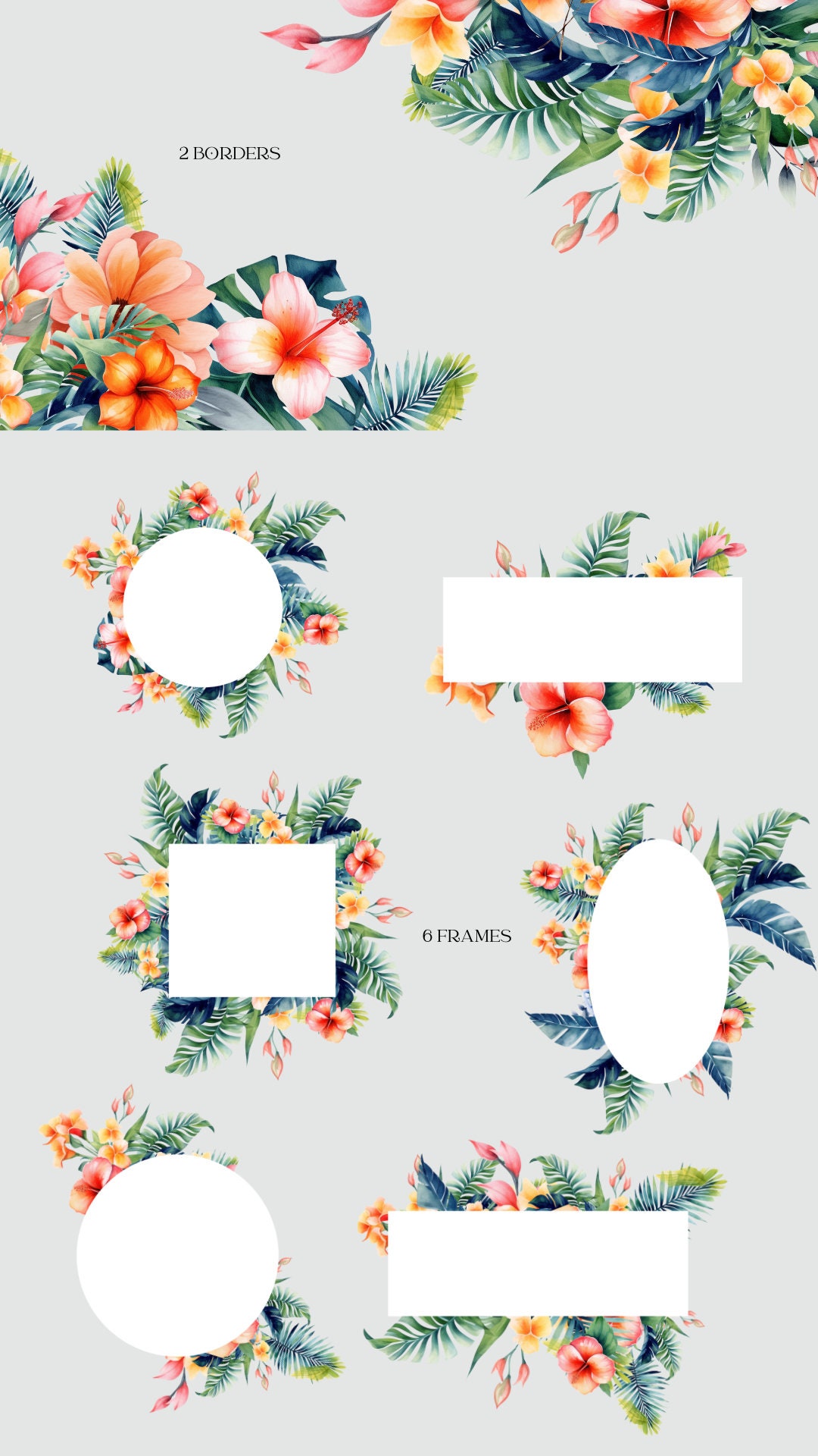 Watercolor Tropical Floral Clipart, Summer Floral Tropical Elements ...