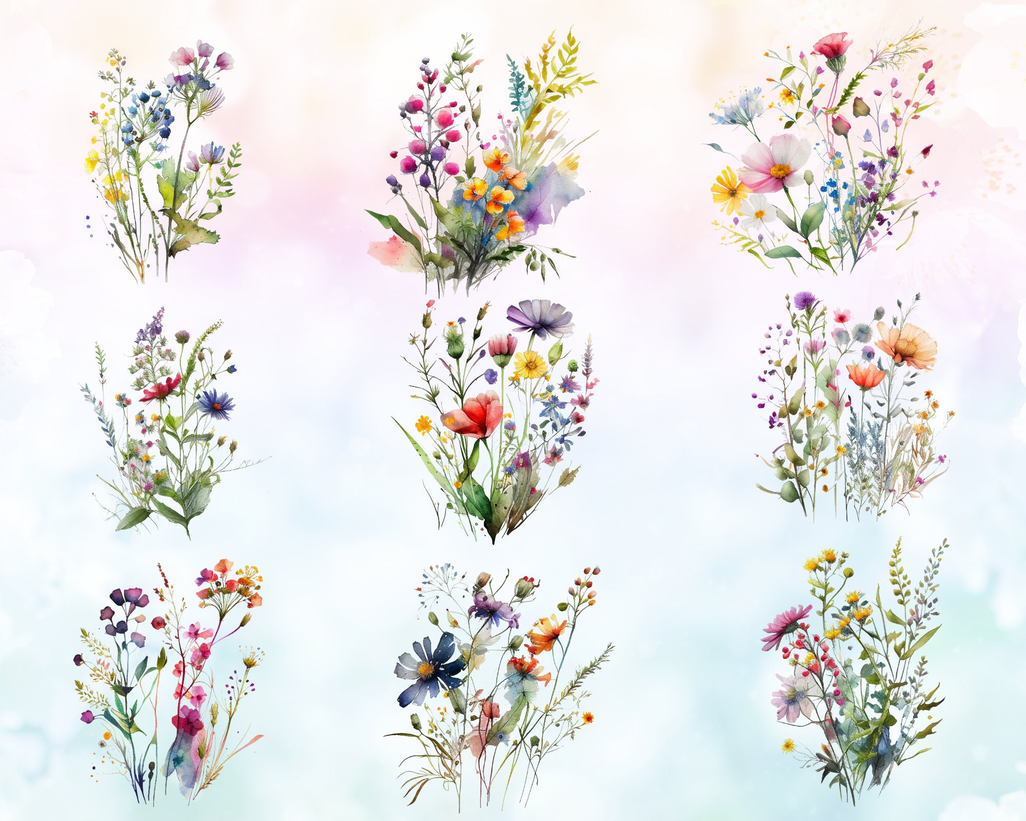Watercolor Wildflower Clipart, Watercolor Spring Flowers PNG, Floral ...