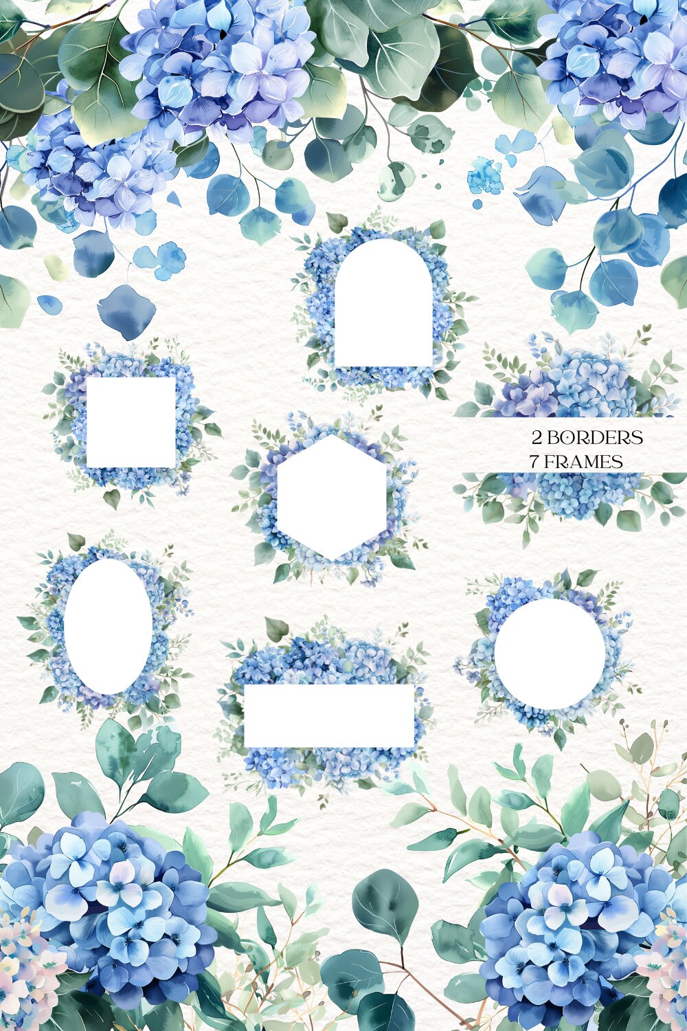 Watercolor Dusty Blue Hydrangea Clipart Hydrangea Border Blue ...