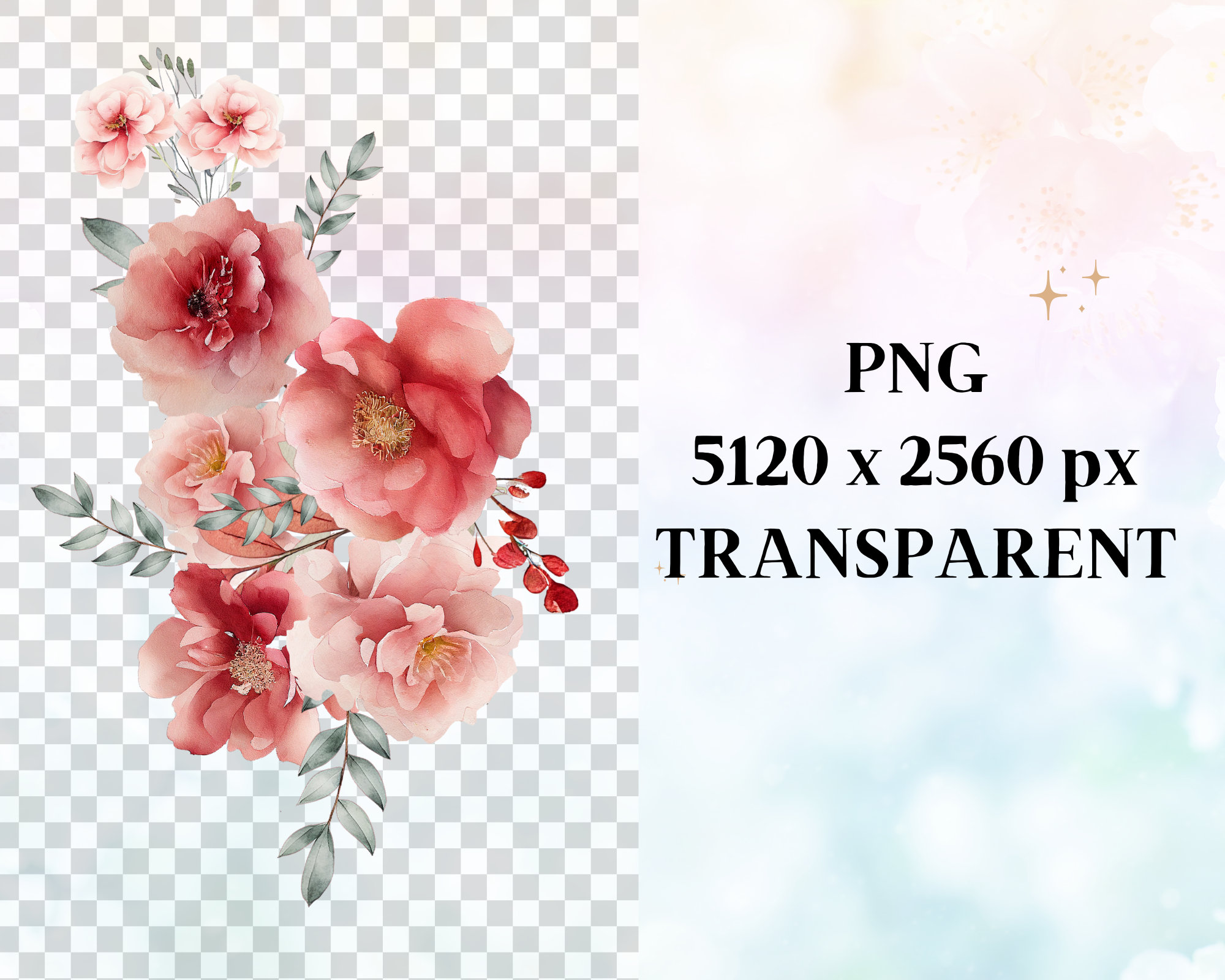 Watercolor Red and Blush Flowers Clipart, Red Floral Clipart, Red ...