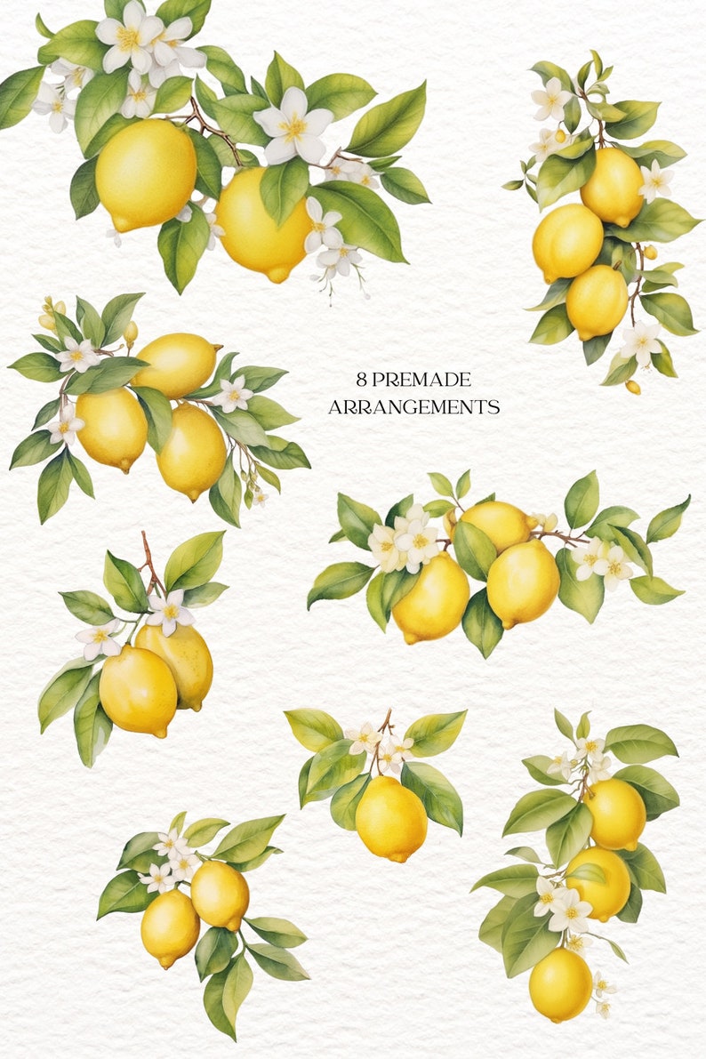Watercolor Lemon Wedding Clipart Bundle Summer Clipart Lemon Wreath ...