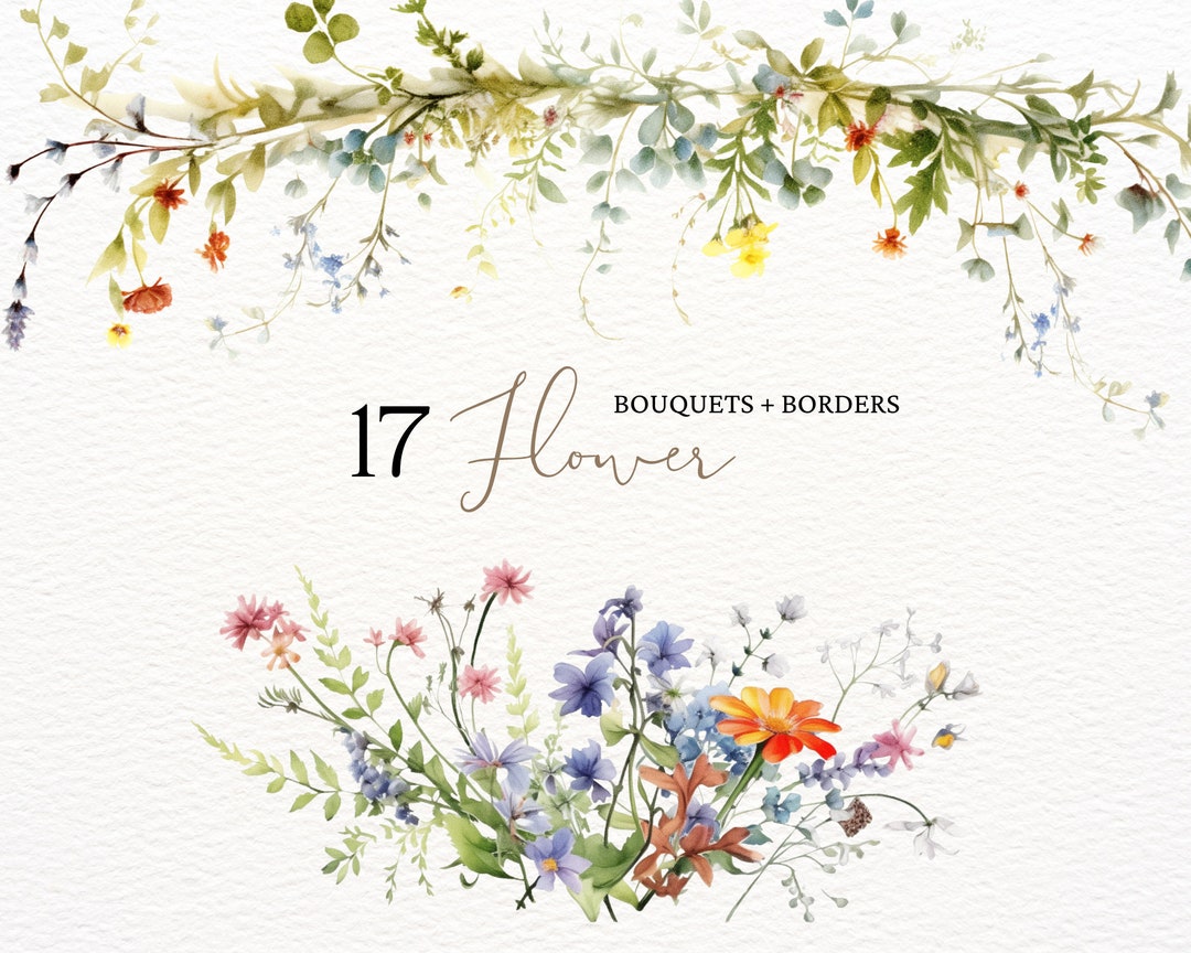 Watercolor Meadow Wild Flower Clipart, Botanical Wild Flowers Clipart ...