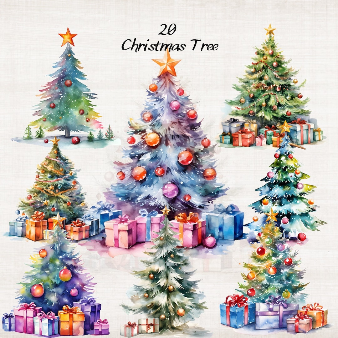 Watercolor Christmas Tree Clipart, Christmas Clipart, Modern Christmas ...