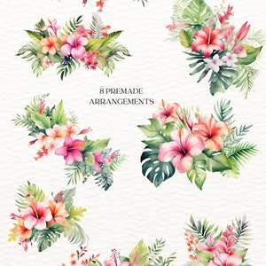 Watercolor Tropical Floral Clipart Watercolor Summer Tropical Greenery ...