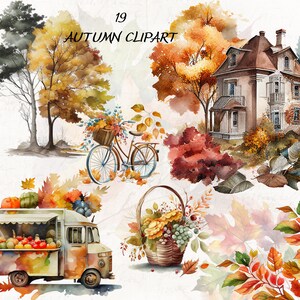 Watercolor Autumn Elements Clipart, Cozy Fall Clipart Set, Watercolor ...