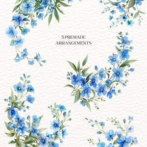 Watercolor Dusty Blue Wildflowers Clipart Dusty Blue Wild Floral Border ...