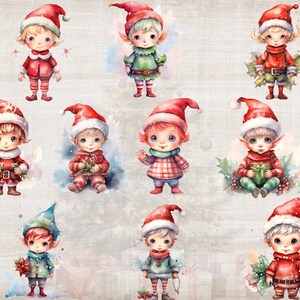 Watercolor Cute Christmas Elves Clipart, Watercolor Christmas Elf Santa ...