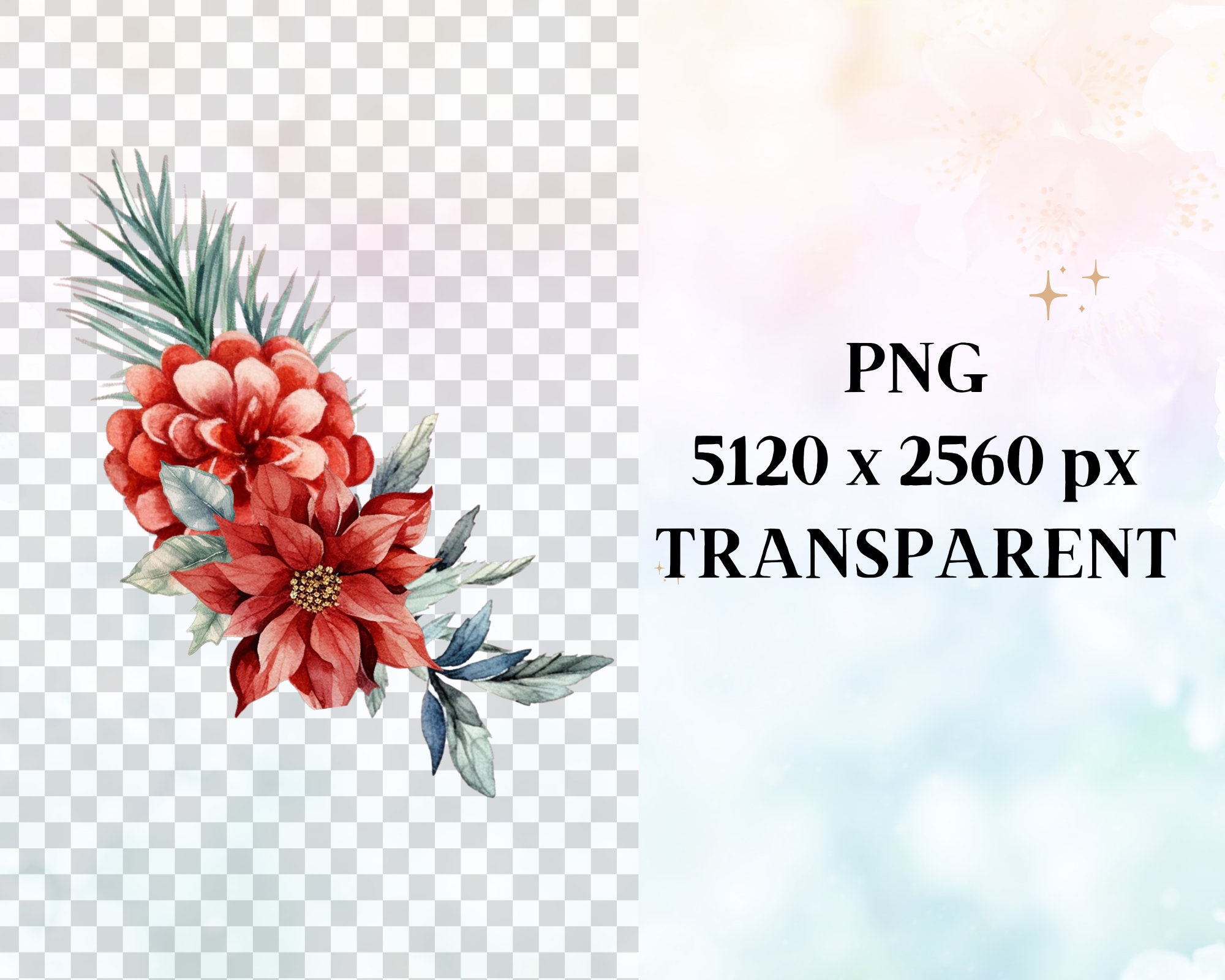 Watercolor Christmas Flowers Clipart, Wintertide Collection, Christmas ...