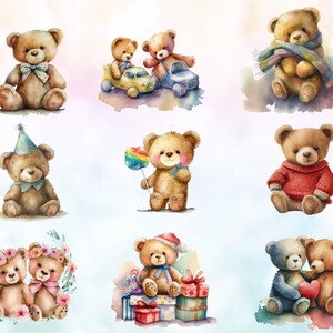 Watercolor Teddy Bear Clip Art Bundle, Teddy Bear PNG, Teddy Bear Baby ...