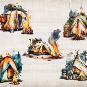 Watercolor Camping Clipart Bundle, Camper Van Clipart, Outdoor Camp PNG ...