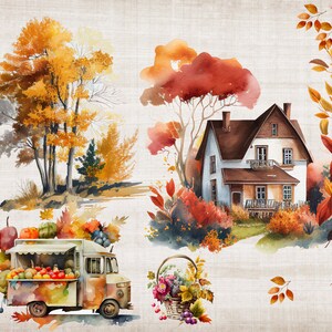 Watercolor Autumn Elements Clipart, Cozy Fall Clipart Set, Watercolor ...