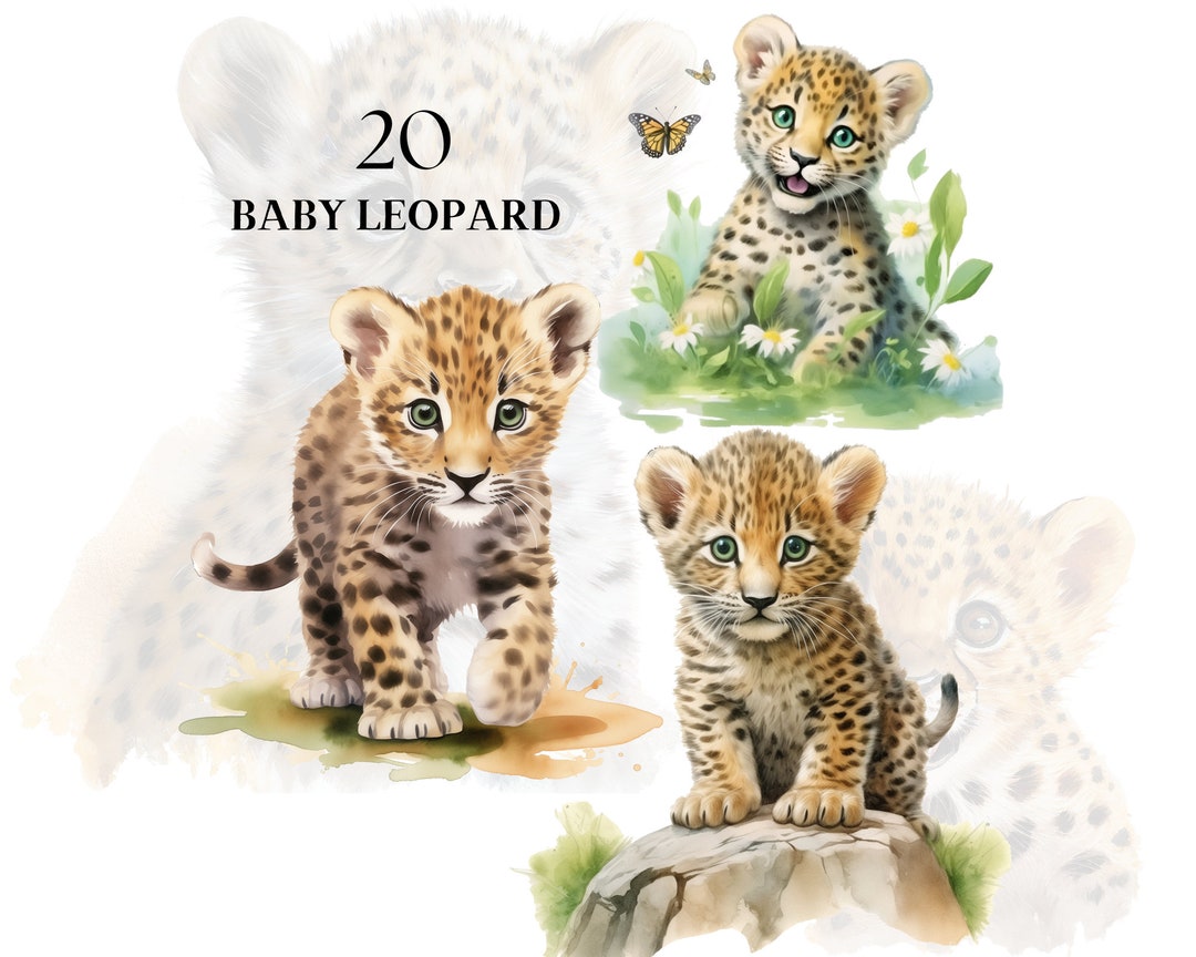 Watercolor Baby Leopard Clipart, Baby Cheetah Watercolor Clipart, Cute ...