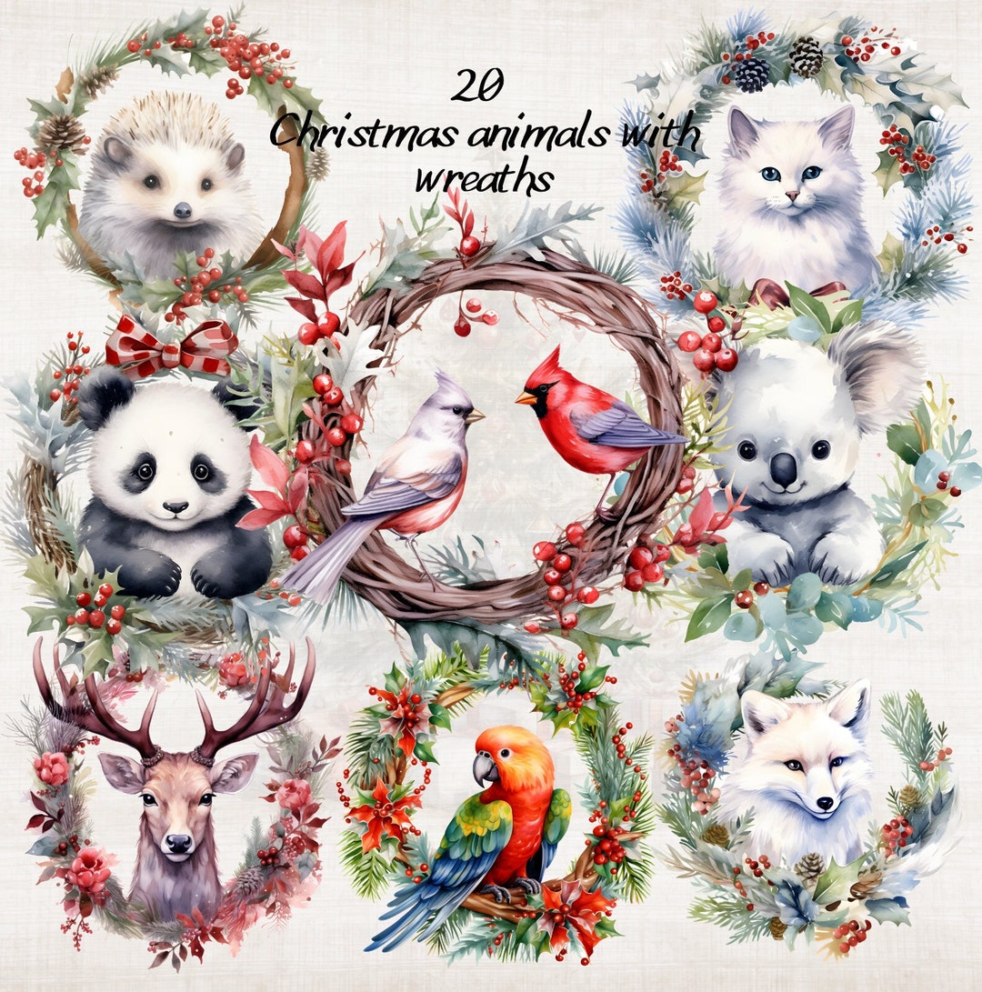 Watercolor Cute Christmas Animal Clipart, Forest Animal Christmas ...