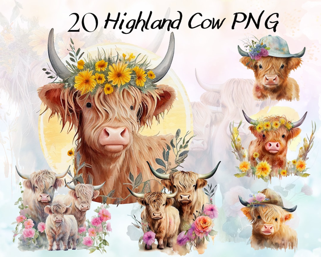 Watercolor Highland Cow PNG, Watercolor Highland Cow Clipart, Baby ...