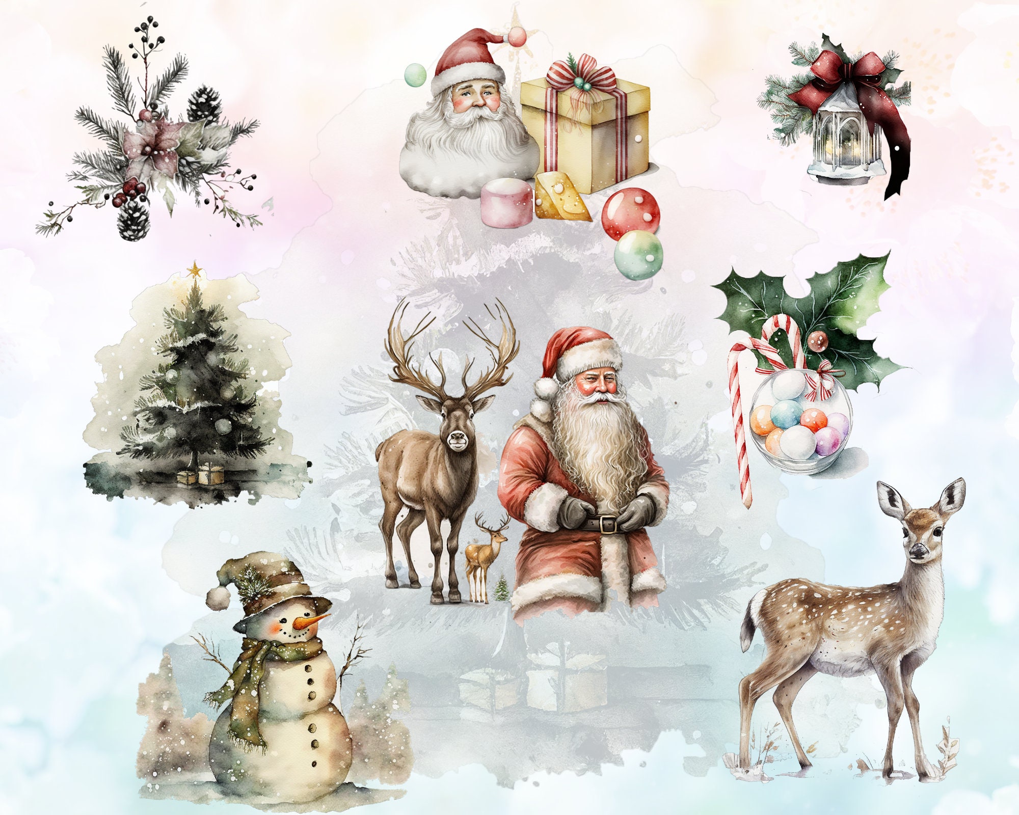 Watercolor Christmas Clipart Bundle, Cozy Christmas Clipart, Christmas ...