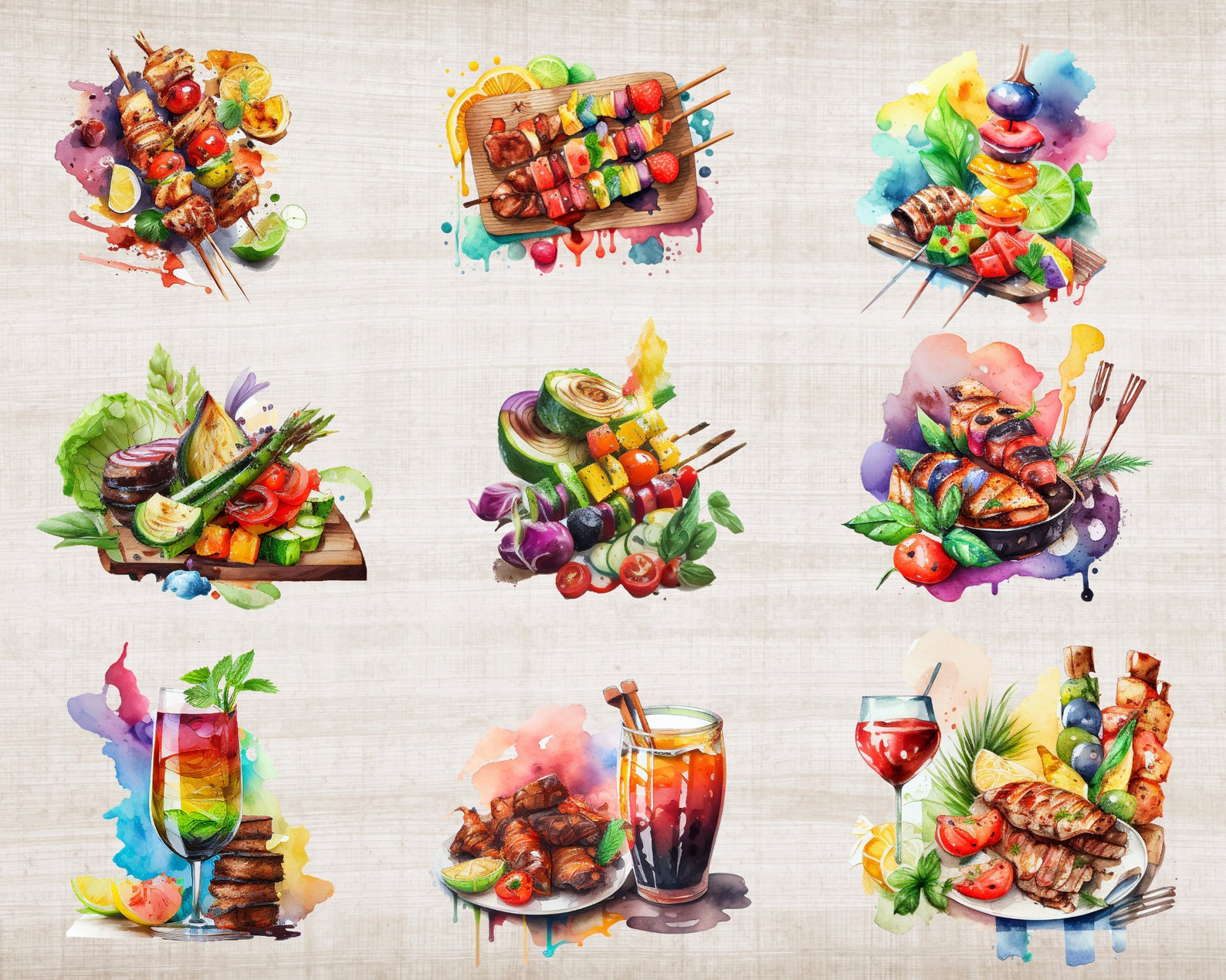 Watercolor Barbecue Clip Art BBQ Party Set Watercolor - Etsy Canada