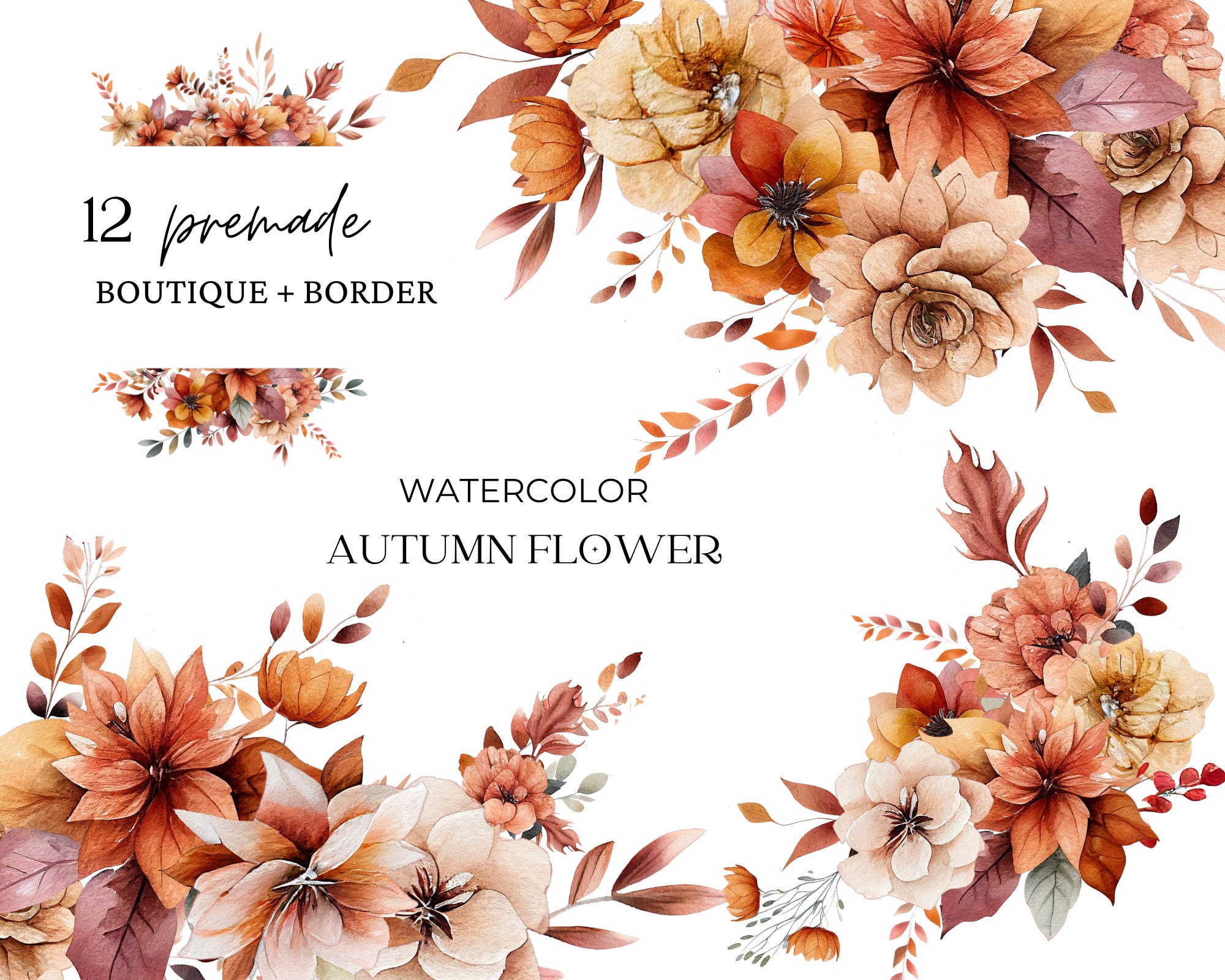 Watercolor Floral Clipart, Autumn Clipart, Autumn Floral Clipart ...