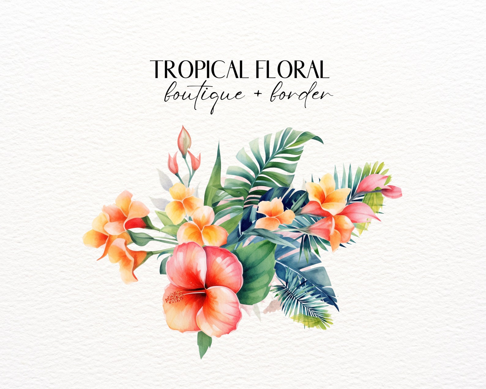 Watercolor Tropical Floral Clipart, Summer Floral Tropical Elements ...