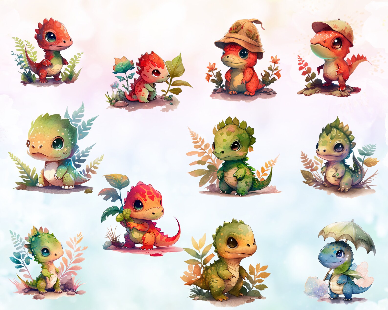 Watercolor Dinosaurs Clipart, Dino PNG, Baby Dinosaur Birthday Party ...