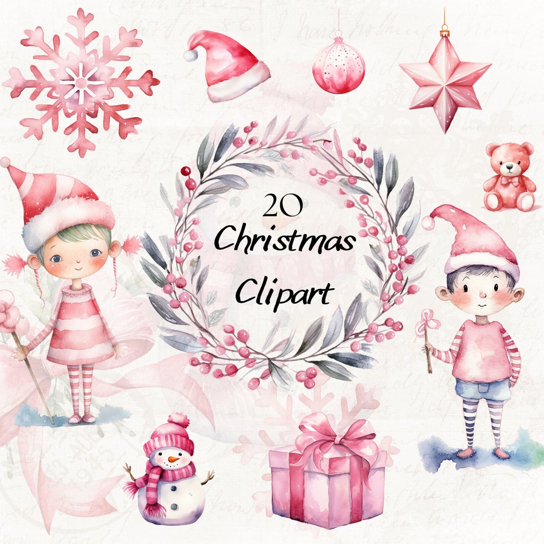 Watercolor Pink Christmas Clipart Pink Christmas Decor Pink - Etsy