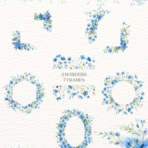 Watercolor Dusty Blue Wildflowers Clipart Dusty Blue Wild Floral Border ...