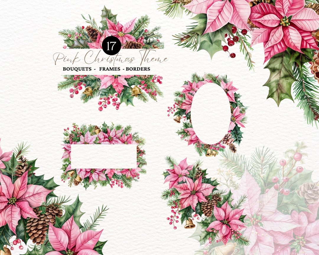 Watercolor Pink Christmas Clipart Pink Christmas Tree Pink Christmas ...