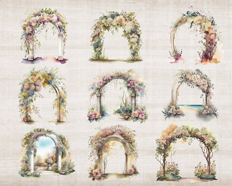 Watercolor Wedding Flowers Arch Clipart Wedding Ceremony - Etsy