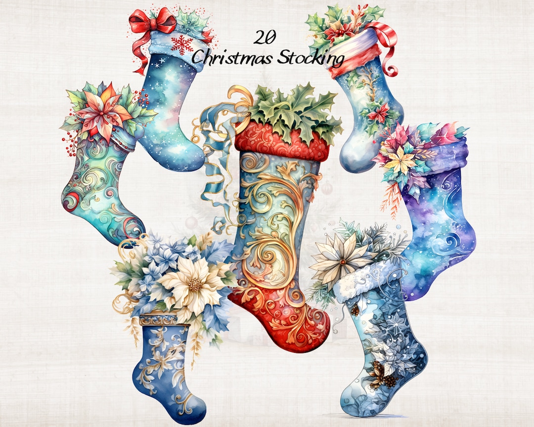 Watercolor Cute Christmas Socks Clipart, Christmas Stocking Clipart ...
