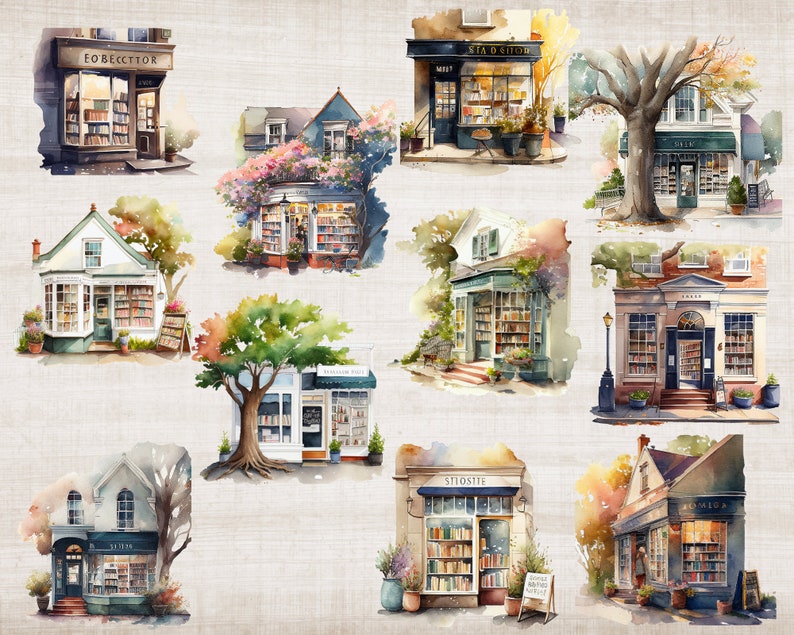 Watercolor Spring Bookstore Clipart Bundle, Cozy Home Library Clipart ...
