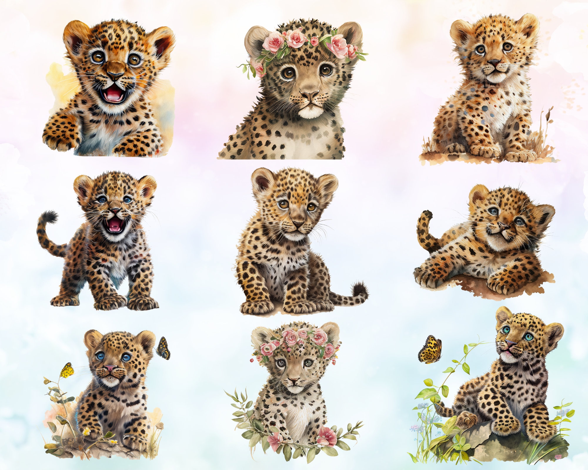 Watercolor Baby Leopard Clipart Baby Cheetah Watercolor - Etsy Canada