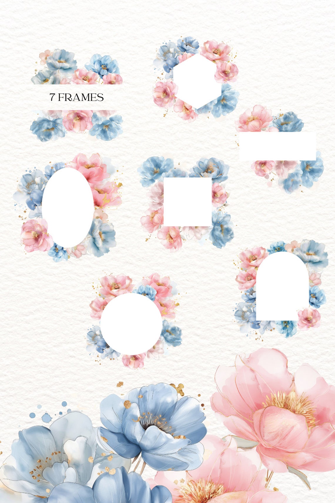 Watercolor Abstract Flowers Clipart Blue Pink Gold Flower PNG Peonies ...