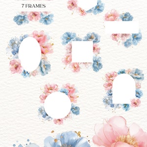 Watercolor Abstract Flowers Clipart Blue Pink Gold Flower PNG Peonies ...