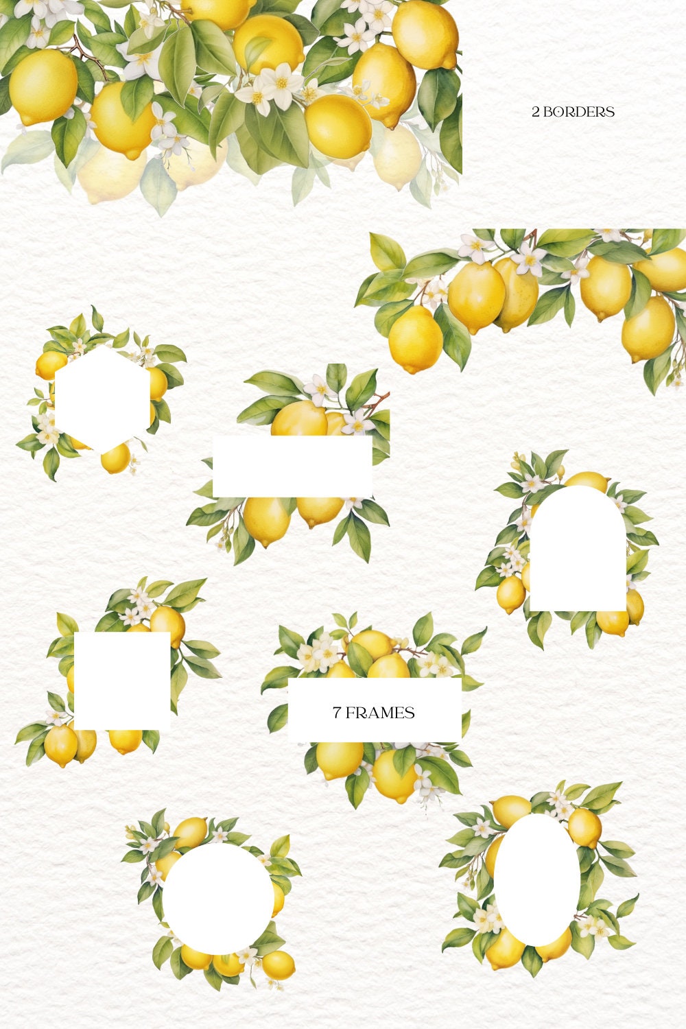Watercolor Lemon Wedding Clipart Bundle Summer Clipart Lemon Wreath ...