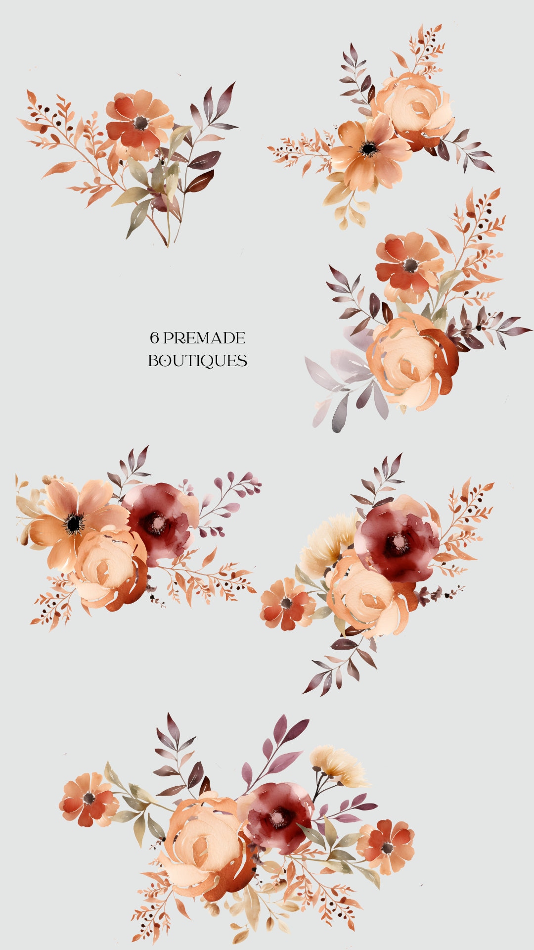 Watercolor Terracotta Flower Clipart, Terracotta Floral Clipart Pack ...