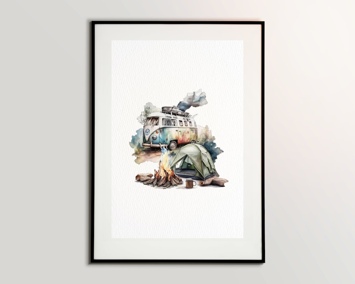 Watercolor Camping Clipart Bundle Camper Van Clipart Outdoor - Etsy