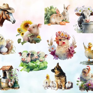 Watercolor Farm Animal Clipart Bundle, Flower Cows PNG, Baby Animals ...