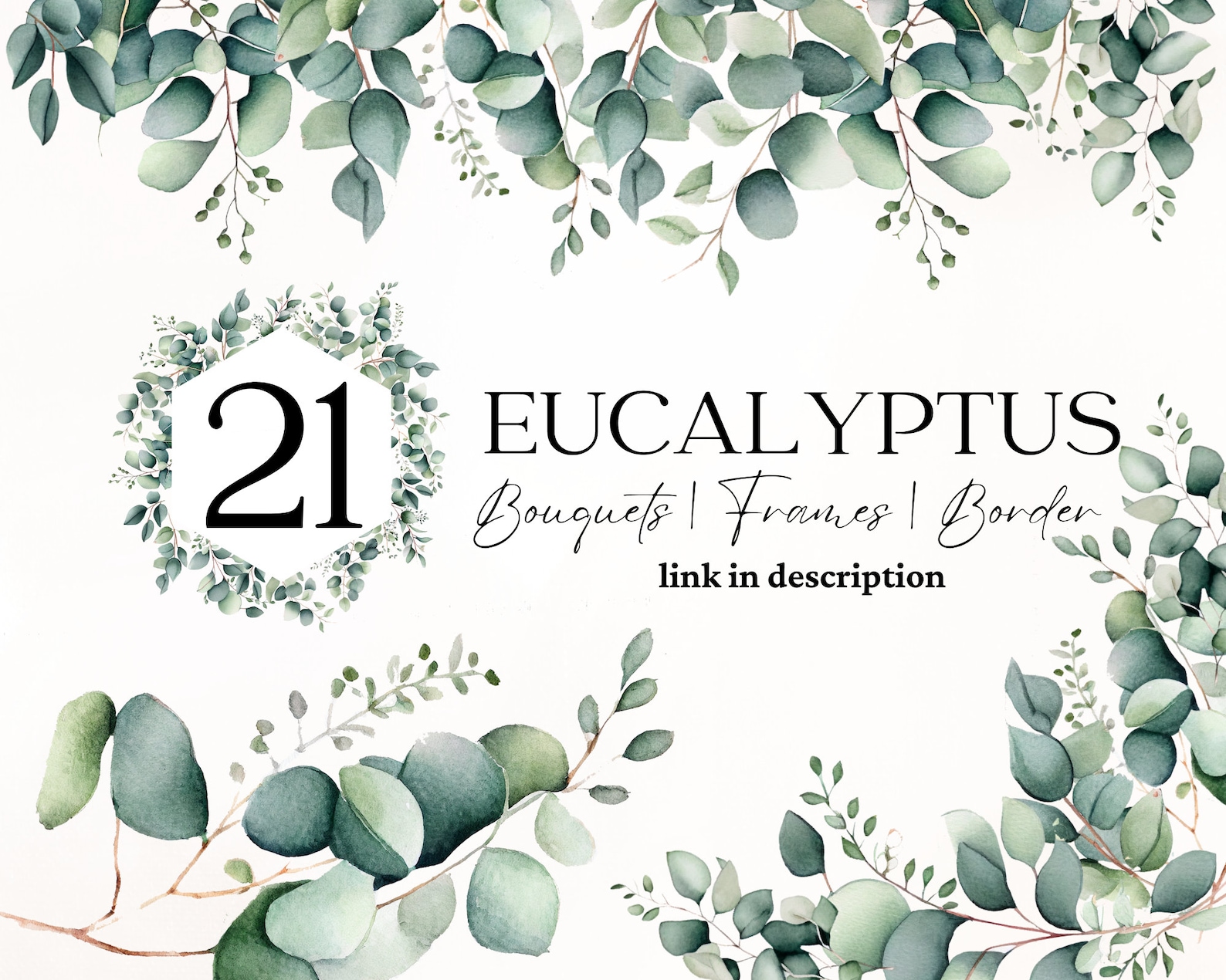 Eucalyptus Watercolor Border Eucalyptus Corner Border Wedding - Etsy