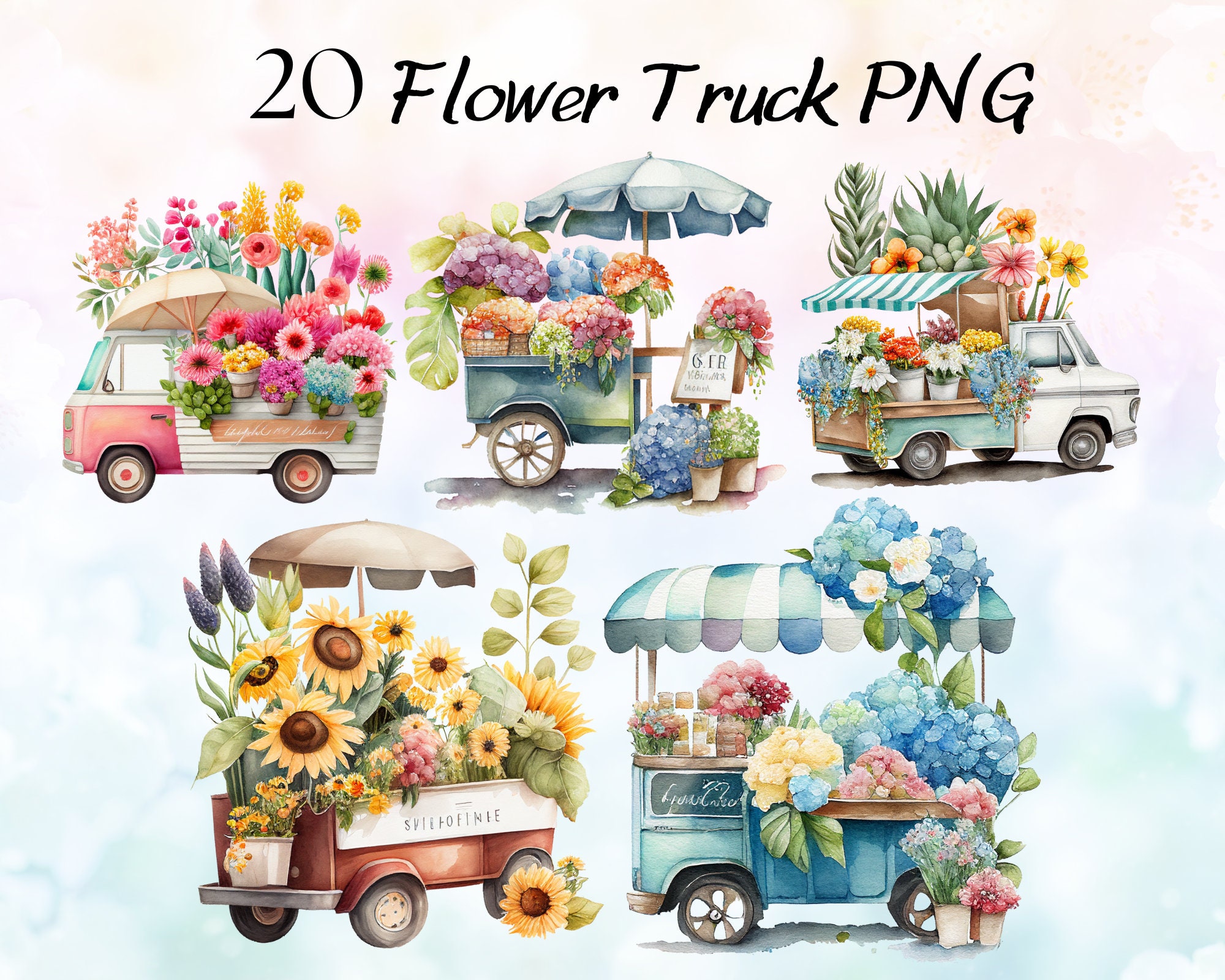20 Watercolor Flower Carts Clipart Bundle Spring Florist - Etsy