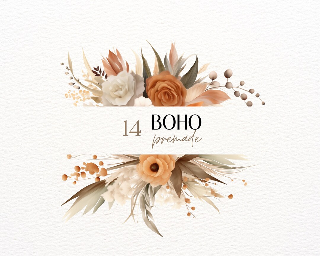 Watercolor Bohemian Flower Clipart, Bohemian Orange & Brown Flower ...