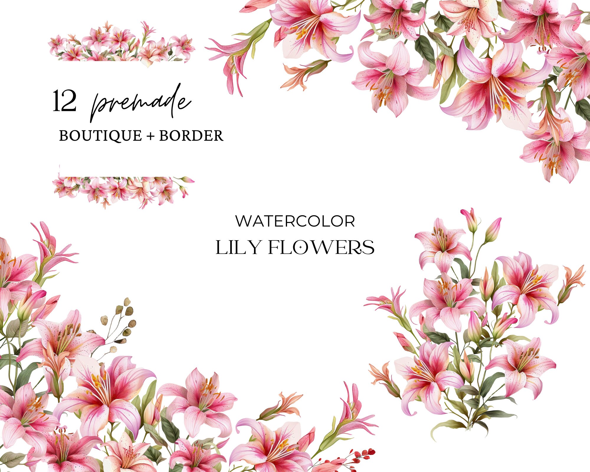 Watercolor Lily Flowers Clipart Pink Lily Flowers Flowers - Etsy