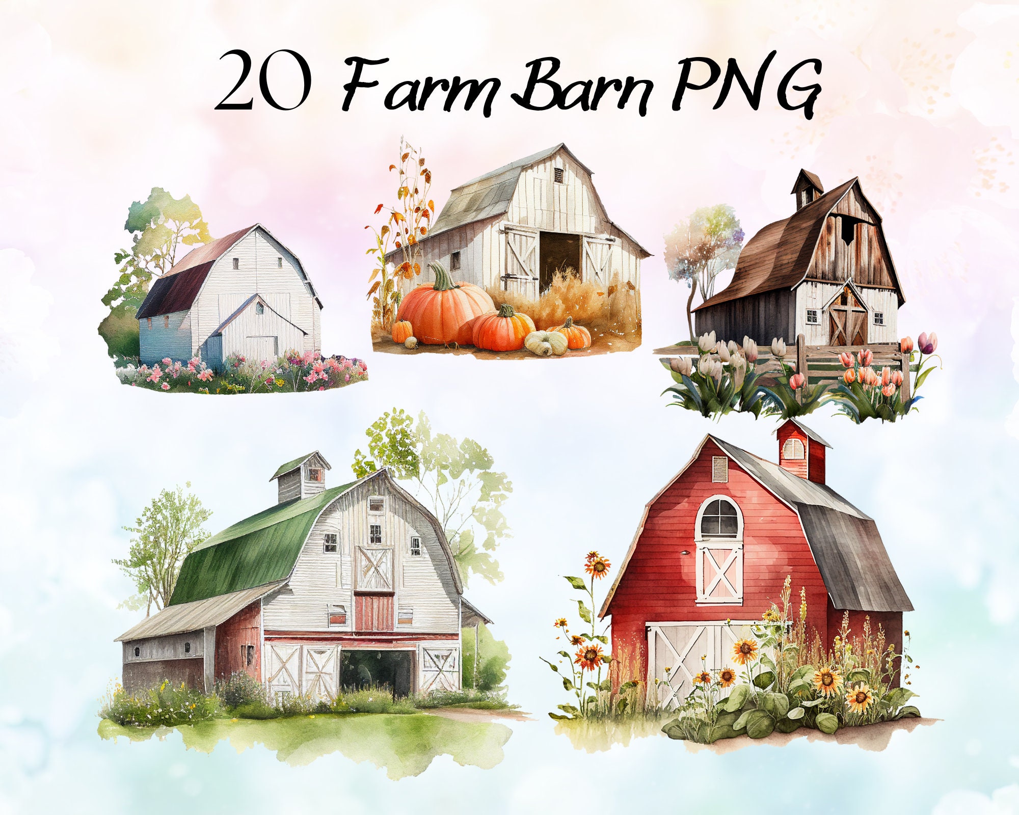 20 Watercolor Barn Clipart Bundle Watercolor Barn Farm - Etsy Canada
