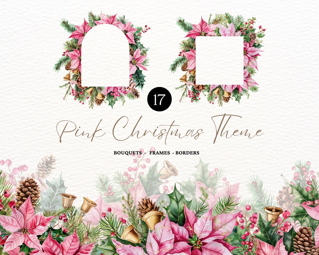 Watercolor Pink Christmas Clipart Pink Christmas Tree Pink Christmas ...