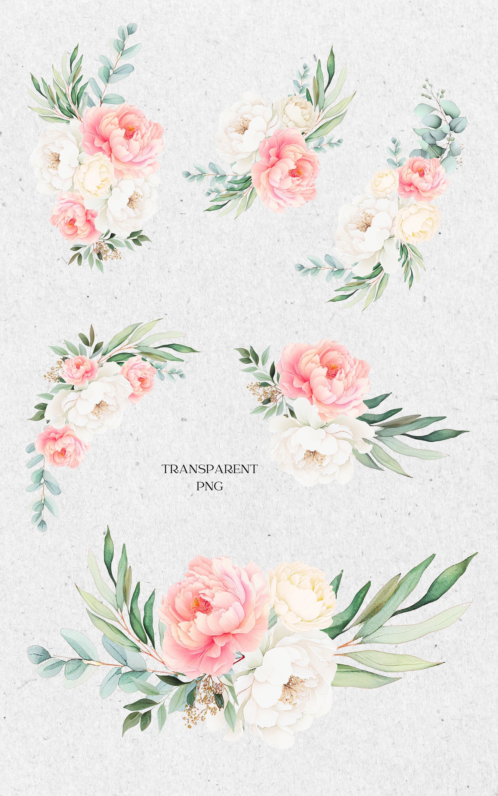 Watercolor Peonies Clipart, Floral Watercolor Clipart, Eucalyptus ...