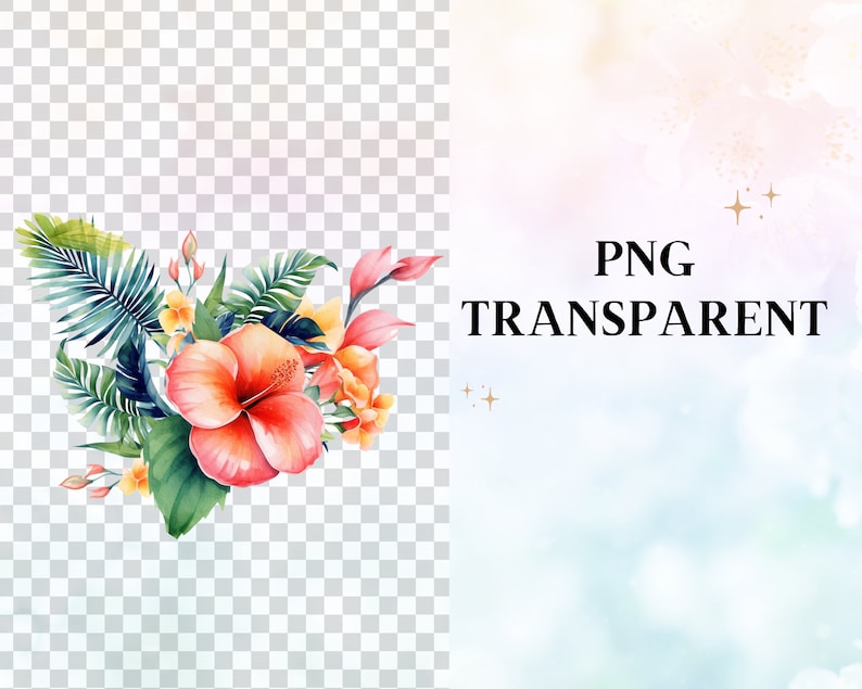 Watercolor Tropical Floral Clipart, Summer Floral Tropical Elements ...