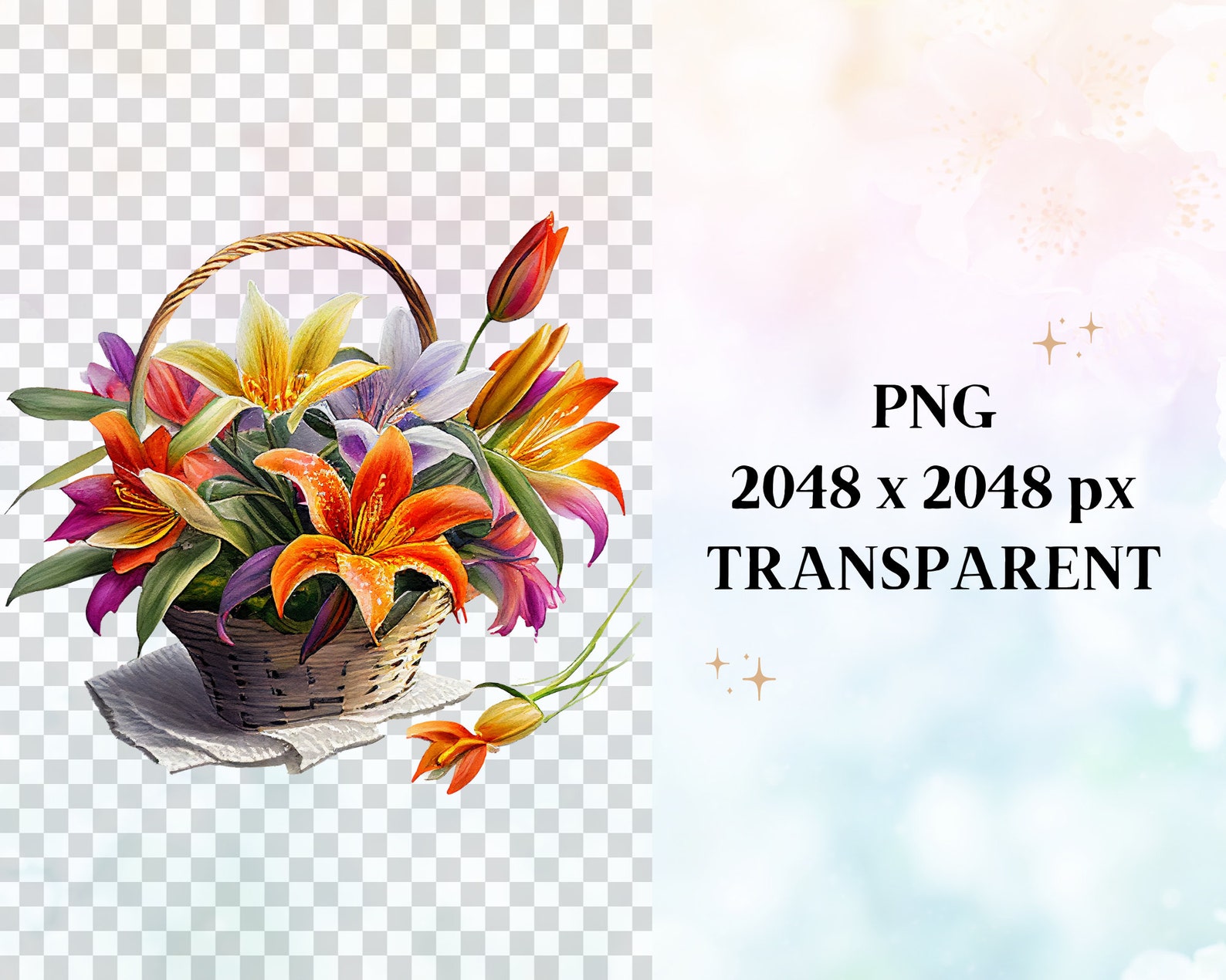 Watercolor Pink Tiger Lily Clipart Bundle, Orange Flower Lily PNG ...