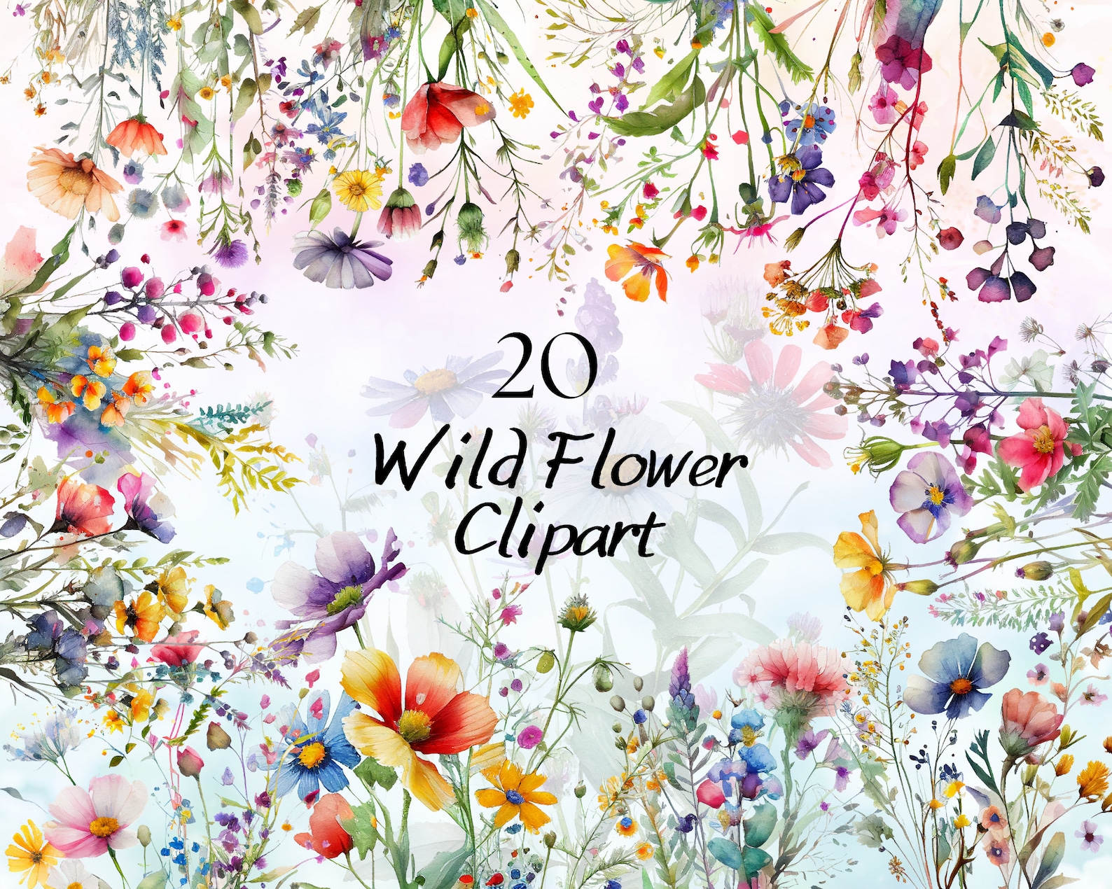 Watercolor Wildflower Clipart, Watercolor Spring Flowers PNG, Floral ...