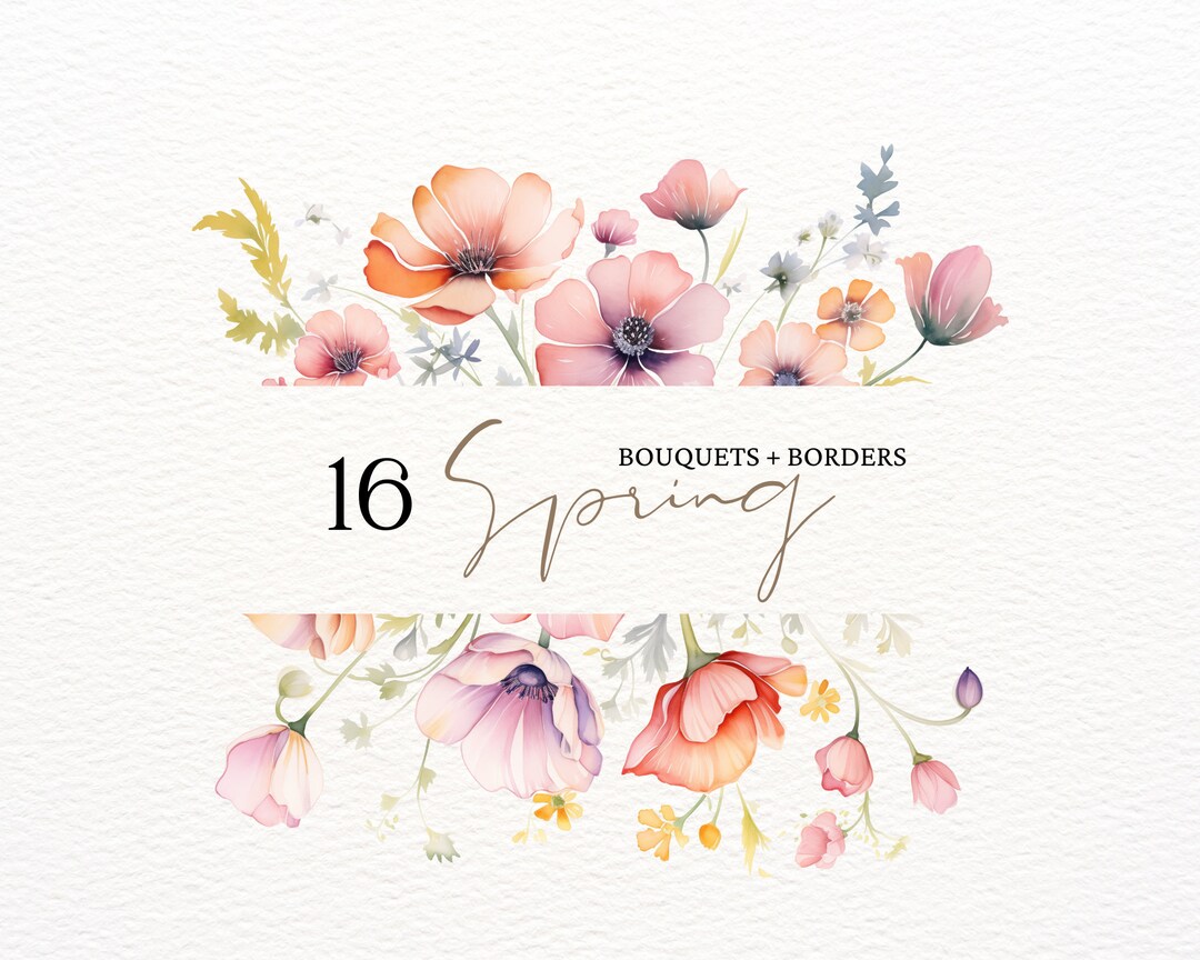Watercolor Spring Flowers Clipart, Spring Clipart, Blush Floral ...